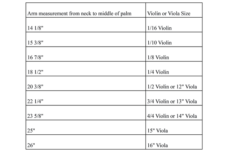 Orchestra Instrument Sizing Guide – Andy's Music